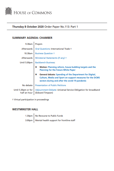 Commons business papers - UK Parliament