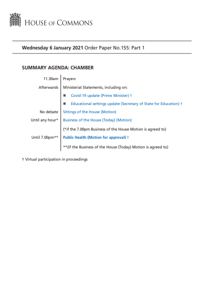 Commons business papers - UK Parliament