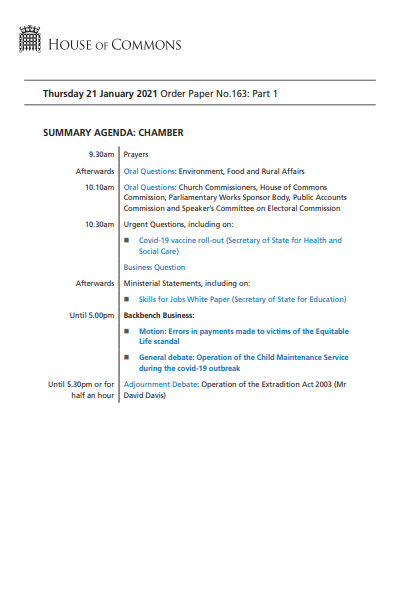 Commons business papers - UK Parliament