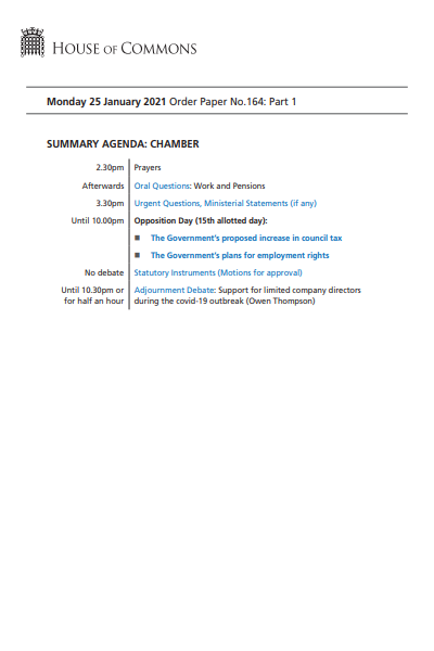 Commons business papers - UK Parliament