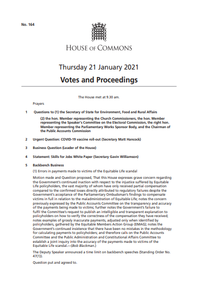 Commons business papers - UK Parliament