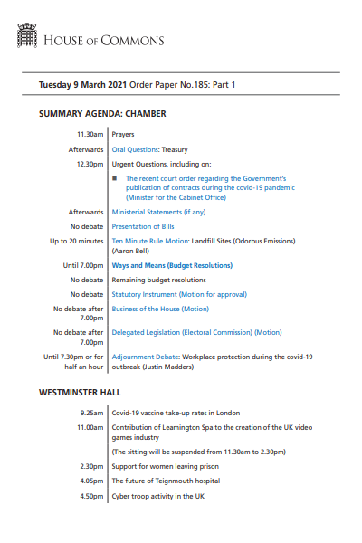 Find business papers - Commons business papers - UK Parliament