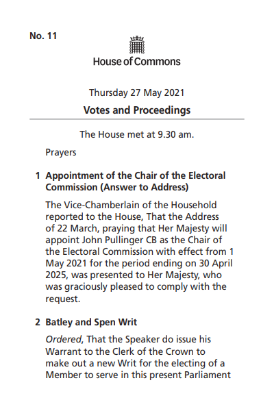 Commons business papers - UK Parliament