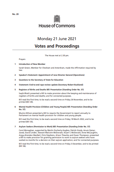 Commons business papers - UK Parliament