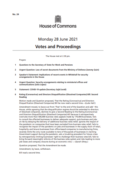 Commons business papers - UK Parliament