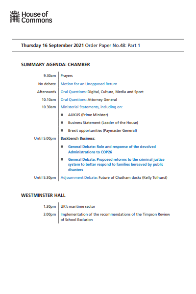 Commons business papers - UK Parliament