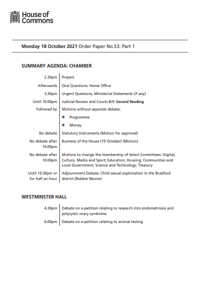 Commons business papers - UK Parliament