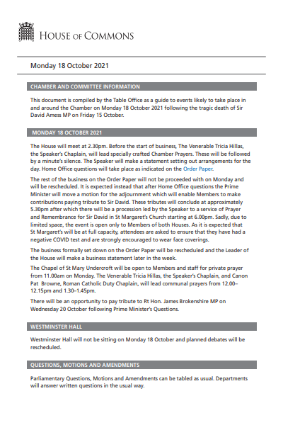 Commons business papers - UK Parliament