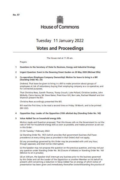 Commons business papers - UK Parliament