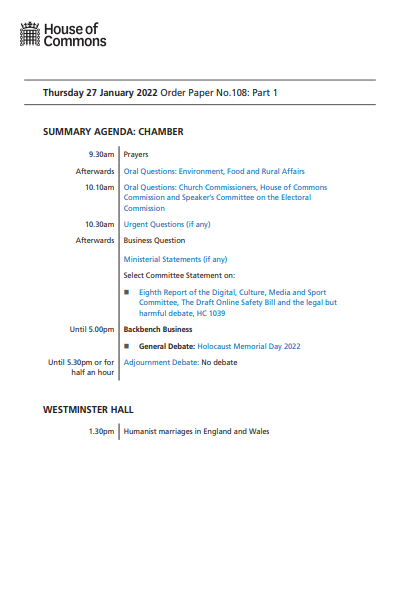 Commons business papers - UK Parliament