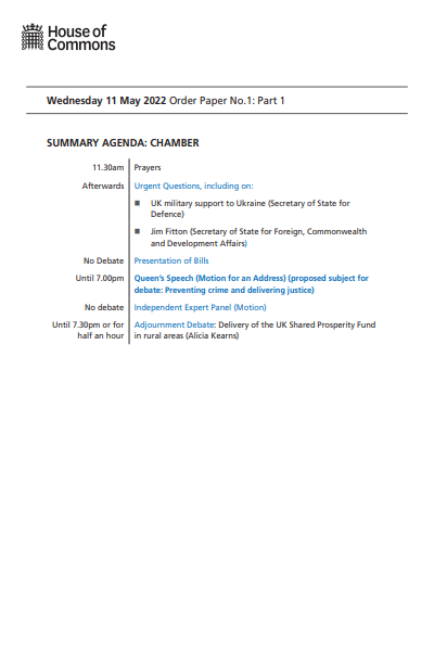 Commons business papers - UK Parliament