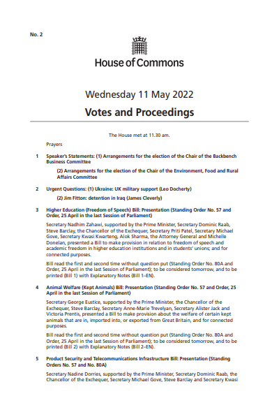 Commons business papers - UK Parliament