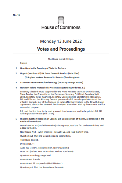 Commons business papers - UK Parliament