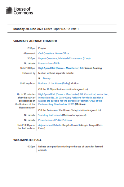 Commons business papers - UK Parliament