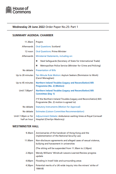Commons business papers - UK Parliament