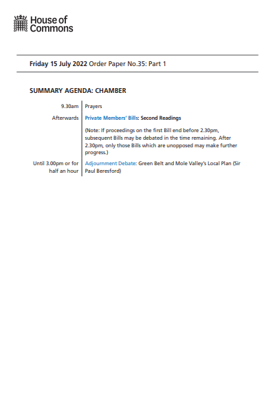 Commons business papers - UK Parliament