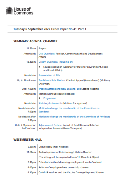 Commons business papers - UK Parliament