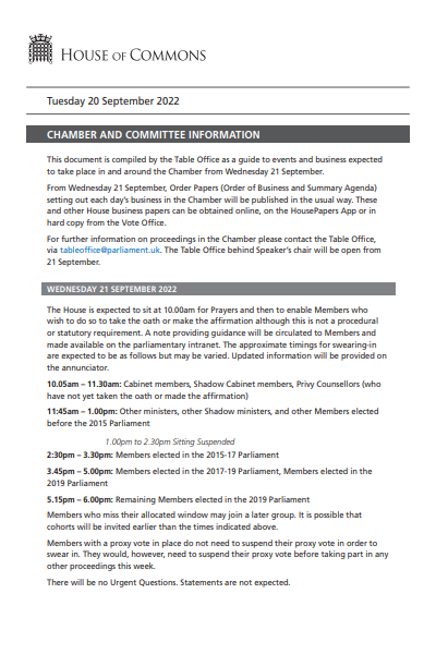 Commons business papers - UK Parliament