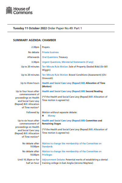 Commons business papers - UK Parliament