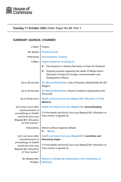 Commons business papers - UK Parliament