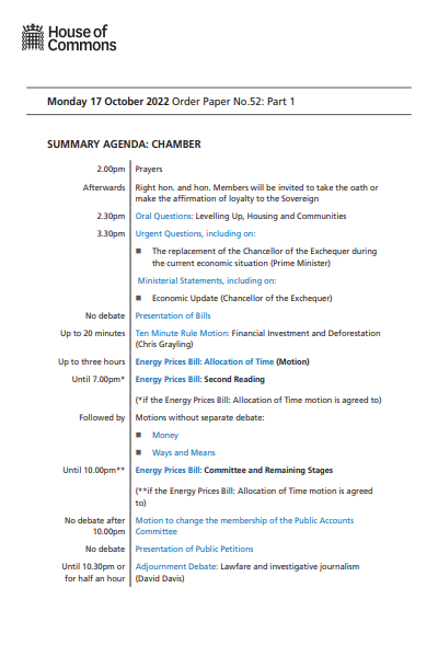 Commons business papers - UK Parliament