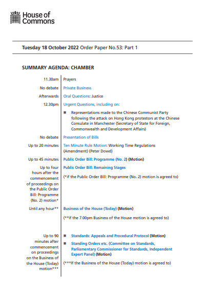 Commons business papers - UK Parliament