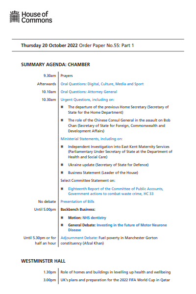 Commons business papers - UK Parliament
