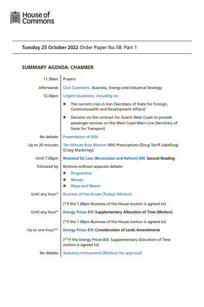 Commons business papers - UK Parliament