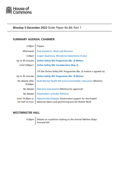 Commons business papers - UK Parliament