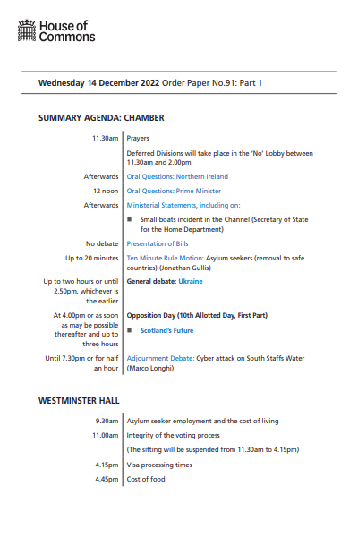 Commons business papers - UK Parliament