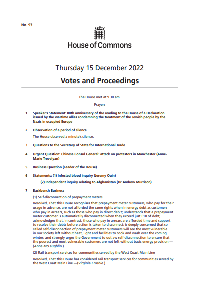 Commons business papers - UK Parliament