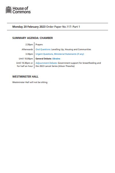 Commons business papers - UK Parliament
