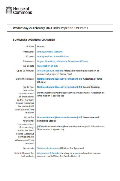 Commons business papers - UK Parliament