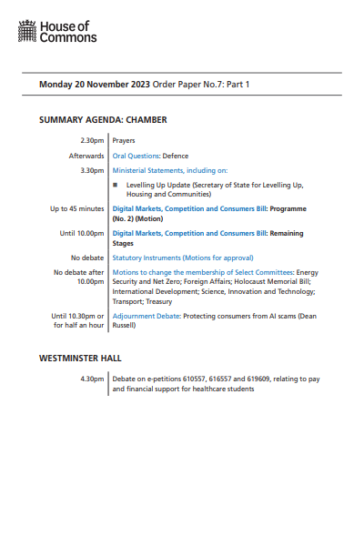 Commons business papers - UK Parliament