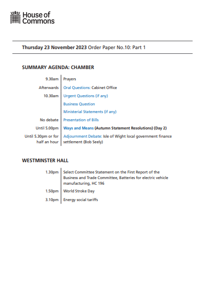 Commons business papers - UK Parliament