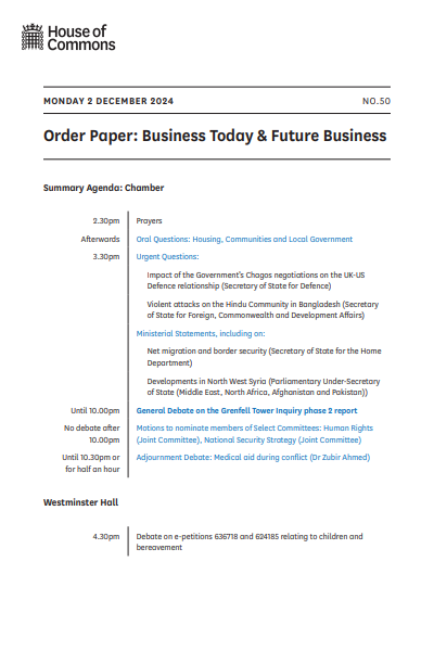 Commons business papers - UK Parliament