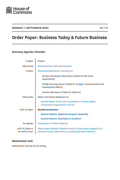 Commons business papers - UK Parliament